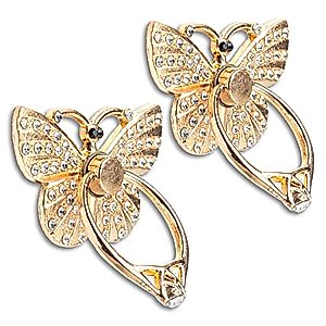 [2 Packs] Butterfly Glitter Bling Bling Phone Ring Holder, Sparkle Phone Ring Grip Artificial Diamond Stand,Rhinestone Cell Finger Ring for Phones,Pad