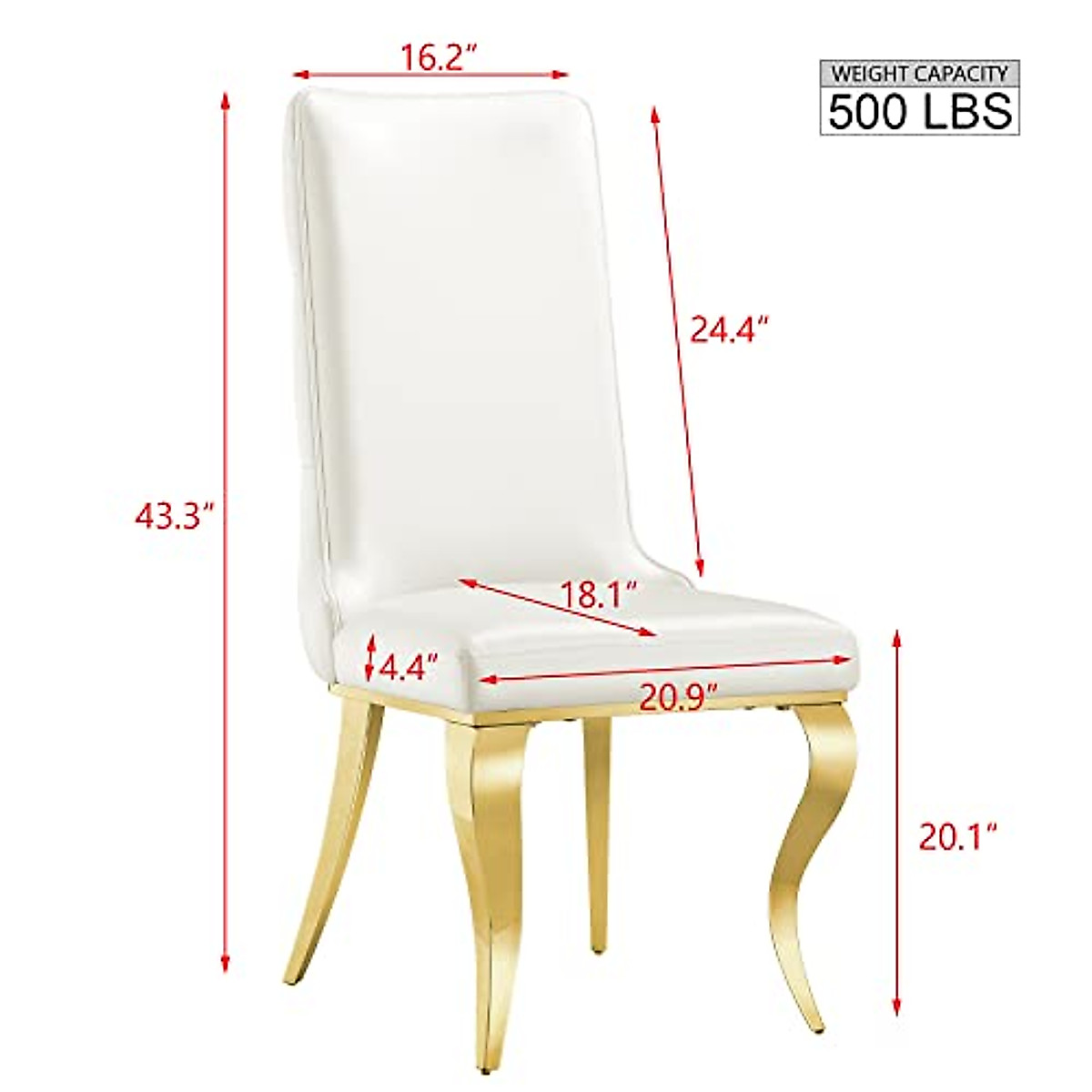 AZhome Dining Chairs, White Faux Leather Upholstered Dining Room Chairs in Button-Tufted Back, Dining Chairs with Gold Legs for Kitchen Dining Room, Set of 2