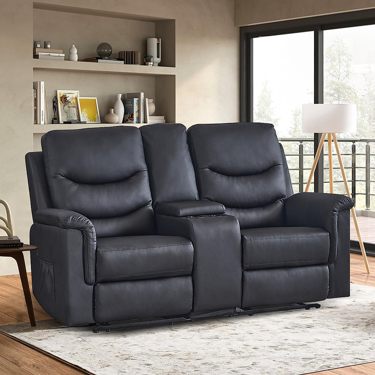 Consofa Loveseat Recliner Reclining Loveseat with Console, Wall Hugger Loveseat Recliner, Double Reclining Loveseat with Side Pockets & Cup Holders for Living Room, Office, Home Theater