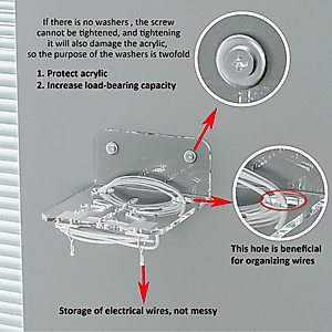 Sezanrpt Clear Acrylic Wall Shelf 4 Pack for Surveillance Cameras, Smart Security Cameras, Small Floating Shelf for Plants, Speaker, Dog Camera, 4'', with Cable Clips
