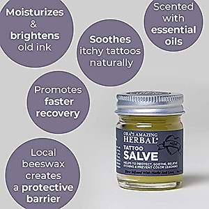 Tattoo Salve, Tattoo Aftercare, Tattoo Balm, Tattoo Healing Ointment, Tattoo Cream, Tattoo Moisturizer, Made in The USA with Organic Ingredients, Plastic Free Tattoo Care, Ora's Amazing Herbal