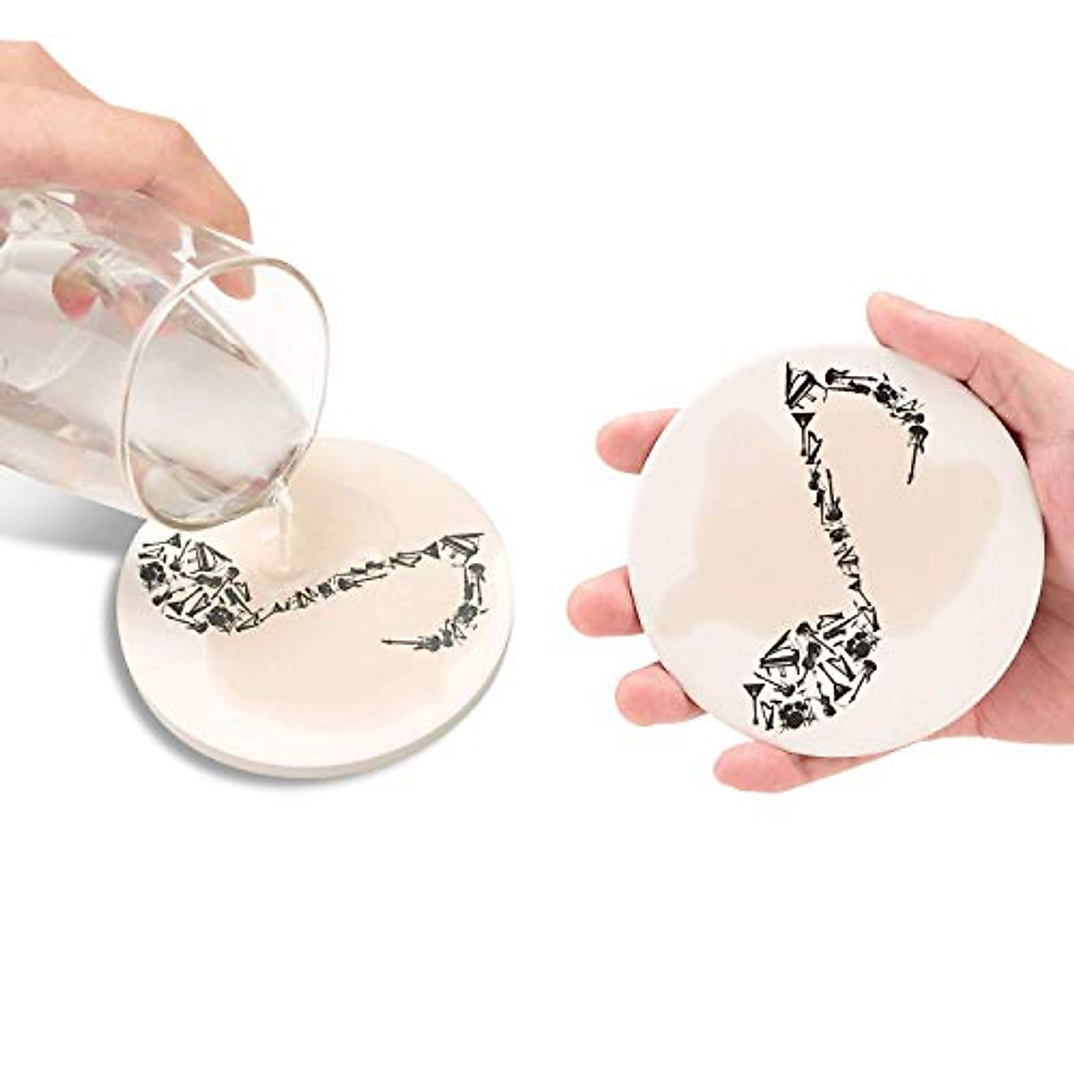 Coasters for Drinks Absorbent, Marble Coasters, Haina Drink Coaster Set of 4 - Music Style Home Decor Stone Coasters with Cork Backing Unique Present for Friends, Men, Women, Home, kitchen, - White