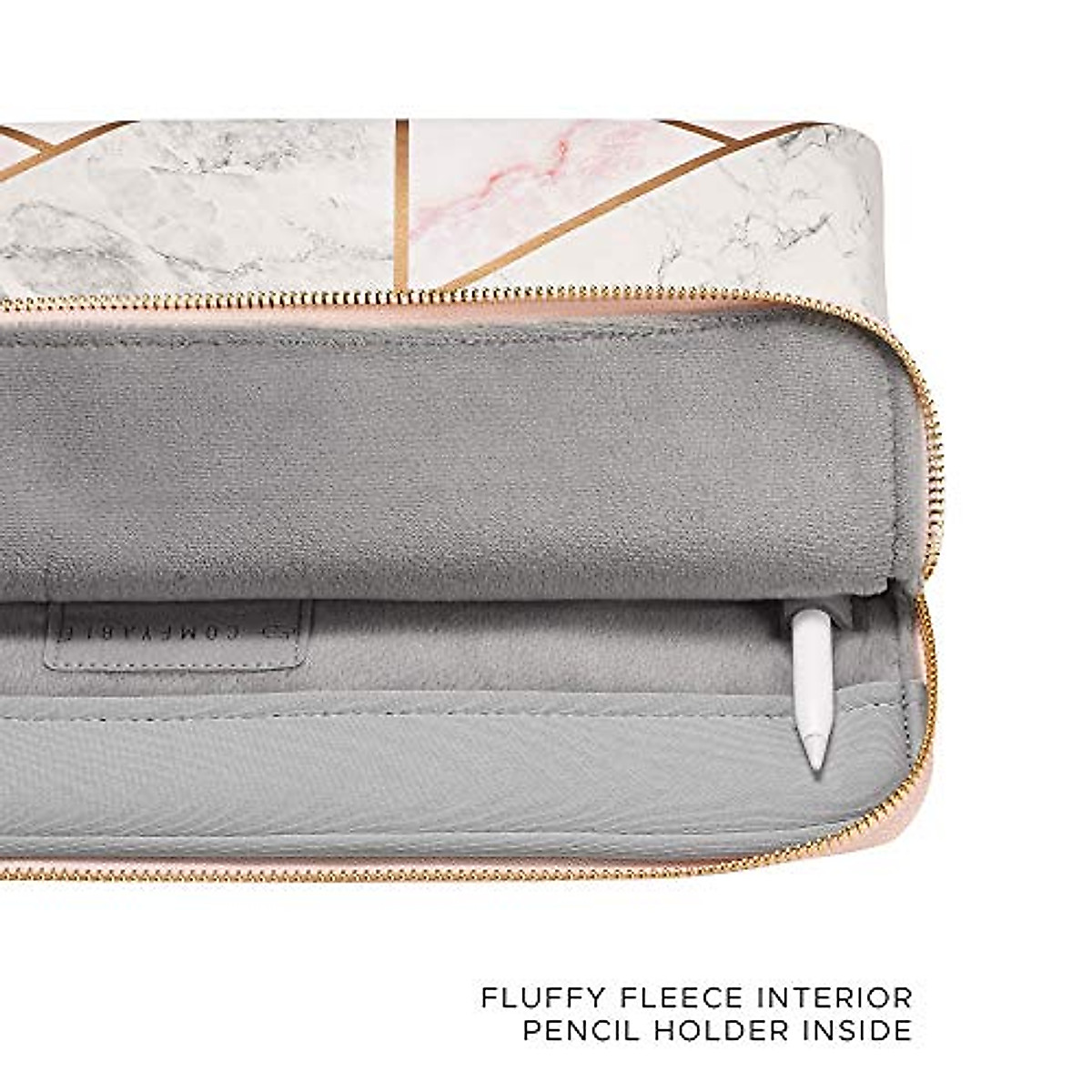 Comfyable Tablet Sleeve Compatible for iPad Pro 12.9 inch M2 2022 M1 2021 2020 & Smart/Magic Keyboard with Pencil Holder - PU Leather Bag Waterproof Slim Protective Cover Case - Geometric Marble