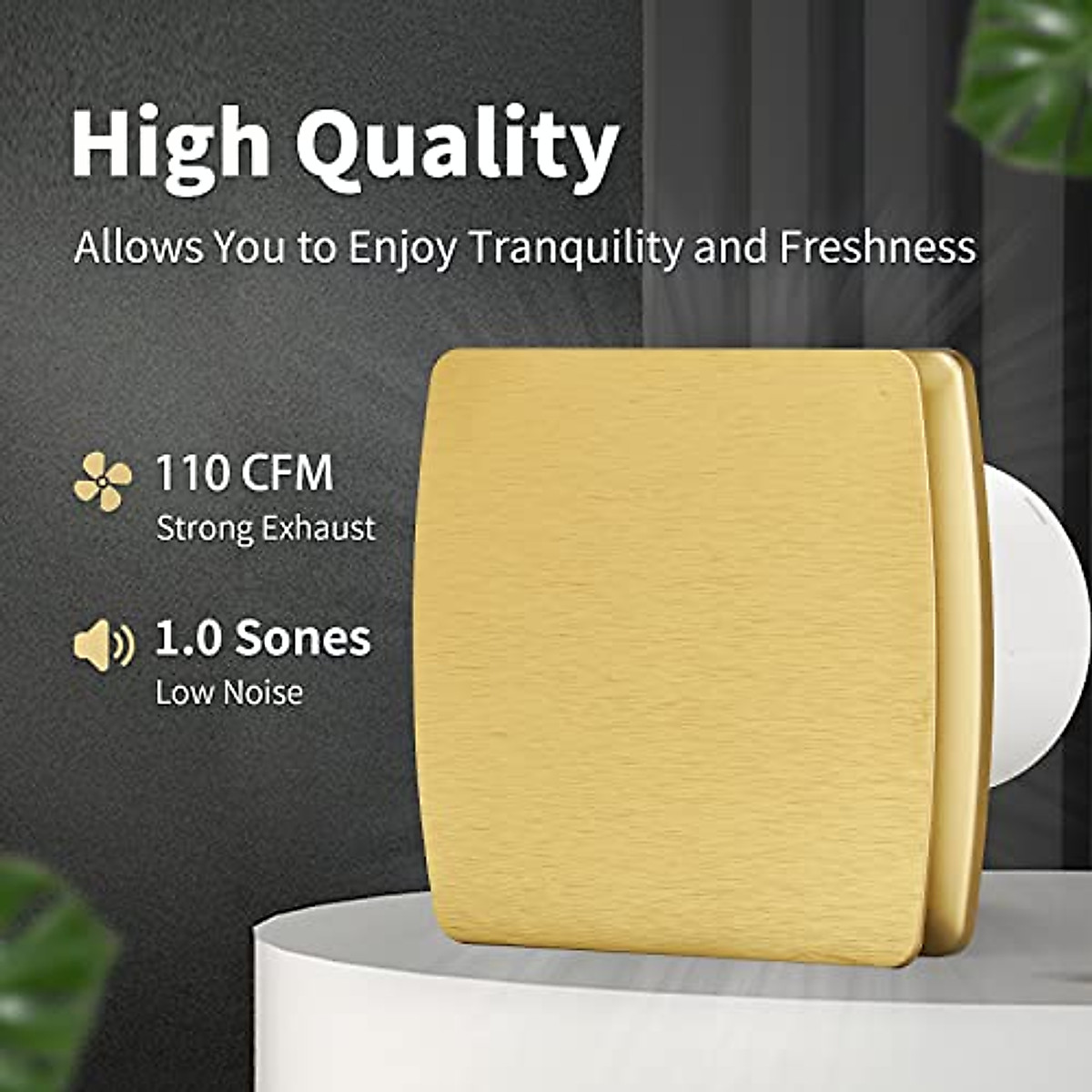 Zeyzer Gold Bathroom Exhaust Fan 110 CFM 1.0 Sone 5.9" Duct Modern Square Ceiling or Wall Mount Ventilation AC Vent Fan for Bathroom/Corridor/Office/Laundry Room/Shop
