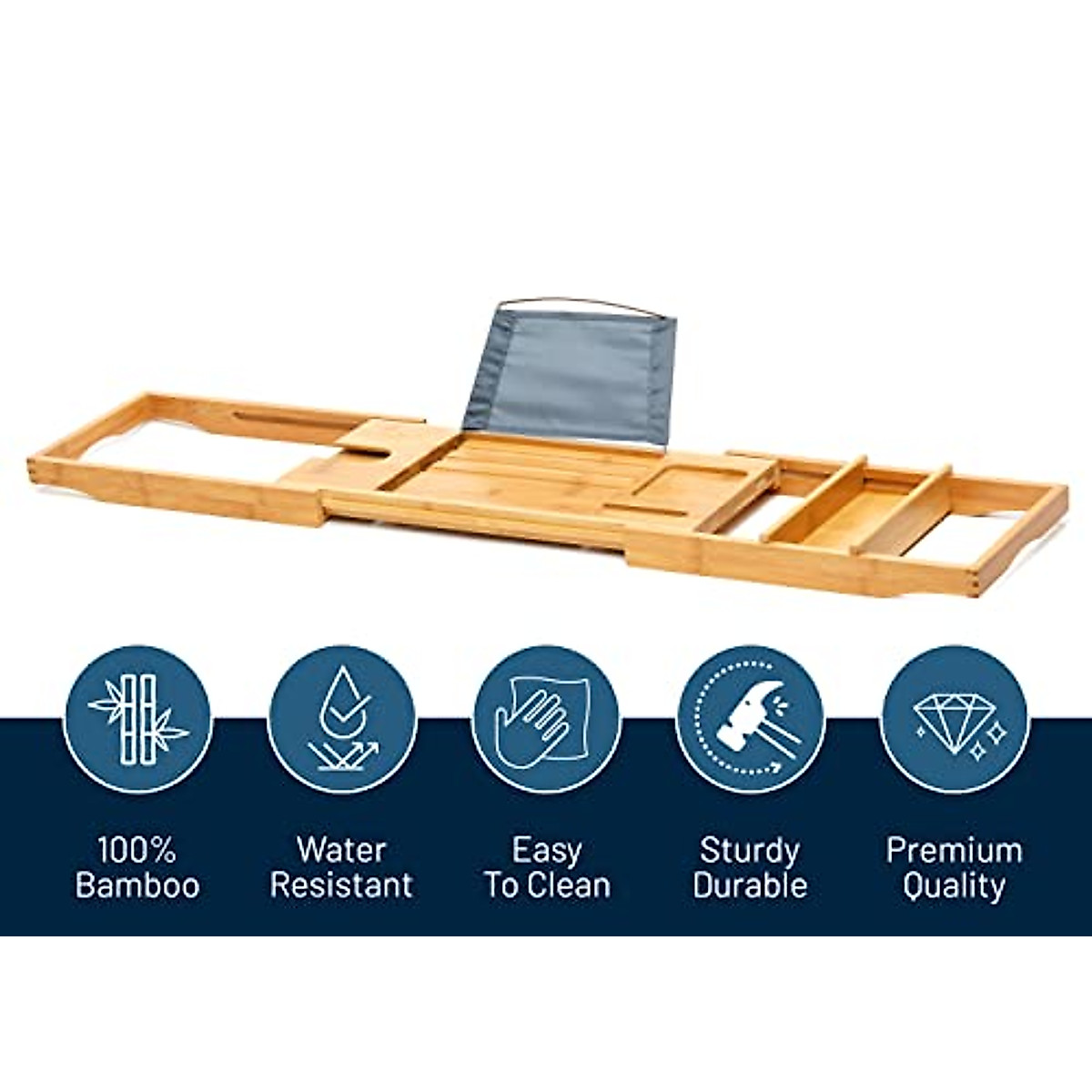RoyalHouse Bamboo Bathtub Caddy Tray, Expandable Bath Table Over Tub with Glass Book, Adjustable Organizer Tray for Bathroom, Wine and Phone Holder, Ideal Gift for Family & Friends (Pack 2)