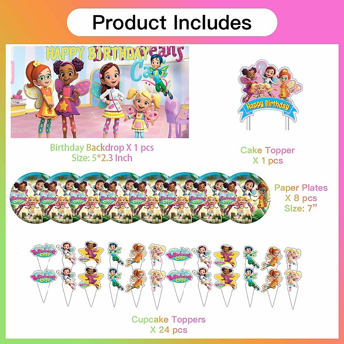 Butterbean's Cafe Party Supplies Birthday Decorations Plates Banner Kids Cake Toppers Set Decorations Decor