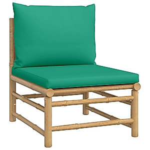 vidaXL 7 Piece Bamboo Patio Lounge Set with Green Cushions - Outdoor Furniture Set with Comfortable Backrest and Armrest, Modular Design
