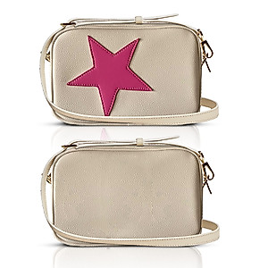 AuroraBTQ Crossbody Bag – Crossbody Purse with Pink Star Accent – Trendy Chic for Teenage Girls – Faux Leather Bag for Phone, Wallet