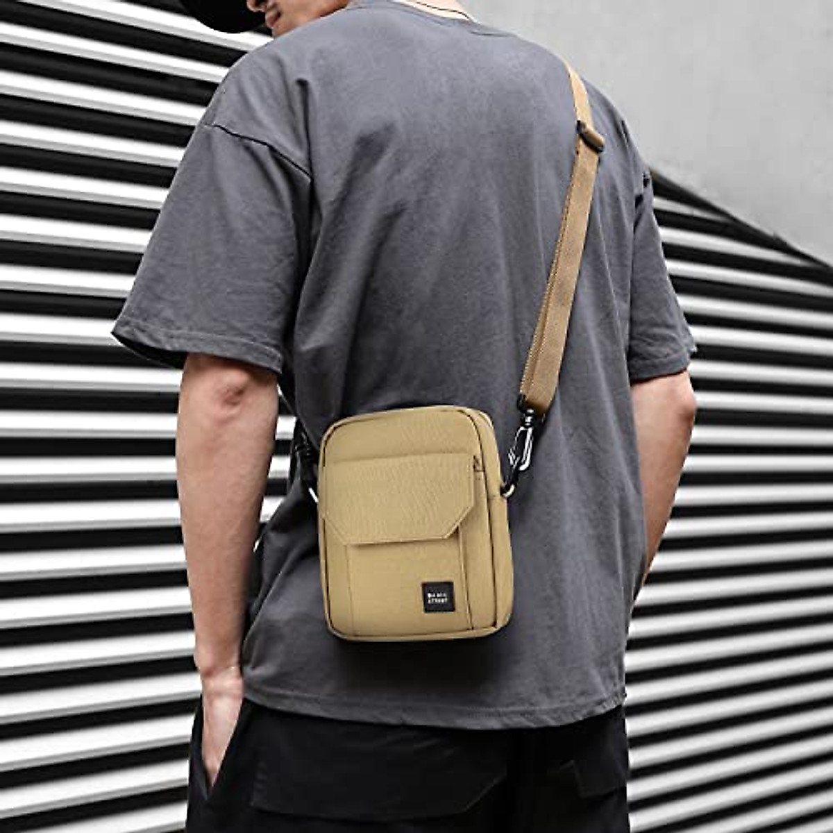 PAUBACK Khaki Man Purse Small Crossbody Bag for Mens, Travel Passport Wallet Bag for Men for Cell Phone, Small Neck Pouch Side Shoulder Bag for Men, Man Crossbody Handbag Purse Satchel Bags