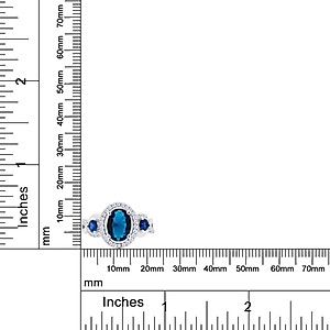 SAVEARTH DIAMONDS Three Stone, Oval Cut 8x6MM Center, Round Cut Simulated Blue Sapphire And White Cubic Zirconia Infinity Oval Halo Engagement Ring In 14k White Gold Over Sterling Silver Size-8