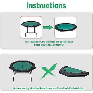 KARMAS PRODUCT Poker Table Folding Texas Holdem Casino Leisure Game Octagonal Table with Cup Holder 8 Player -Green