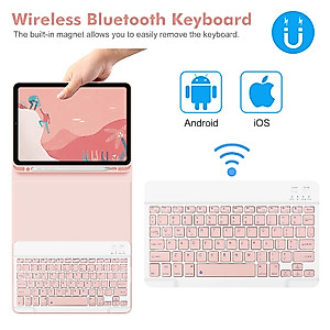 GOKOCO Keyboard case for iPad Air 6th 11 inch 2024 M2,iPad Air 5th Gen 10.9 Inch Keyboard Case 2022,Detachable Bluetooth Keyboard Cover for iPad Air 4th Gen 2020 with Pencil Holder,Auto Sleep-Pink