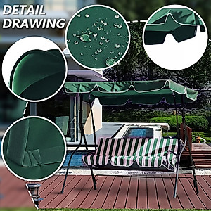 Porch Swing Canopy Replacement Waterproof Swing Top Cover Garden Swing Seat Replacement Canopy Sun Shade Awning Cover(Size:74x45 in,Color:GREEN)