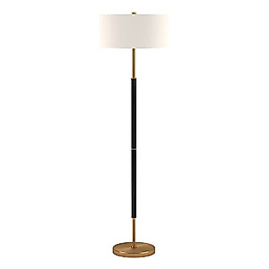 Henn&Hart 2-Light Floor Lamp with Fabric Shade in Matte Black/Brass/White, Floor Lamp for Home Office, Bedroom, Living Room
