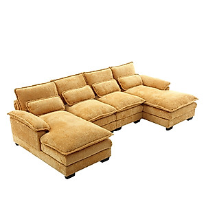 MOONMISS Modular Sectional Sofa, Modern U Shaped Sofa Couch with High Supportive & Soft Cushions, Cozy Deep Seat Couch with Double Chaise for Living Room, Apartment, Office, Mustard Yellow