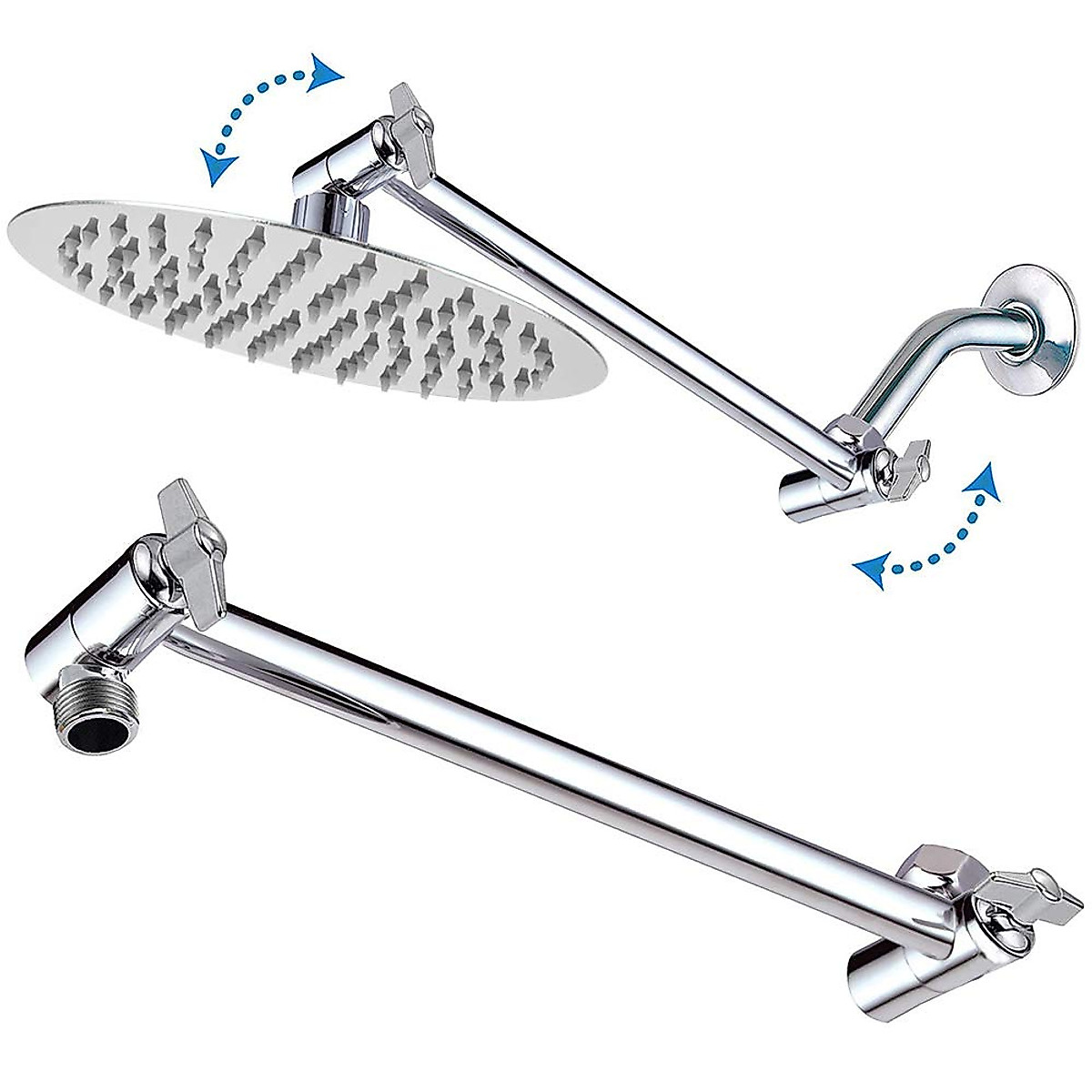 Rain Shower Head with 11'' Adjustable Arm, NearMoon High Pressure Stainless Steel Rainfall Showerhead, Ultra-Thin Design - Pressure Boosting (8-Inch Shower Head with Arm, Chrome)