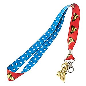 Wonder Woman Lanyard with Metal Charm and Clear ID Holder