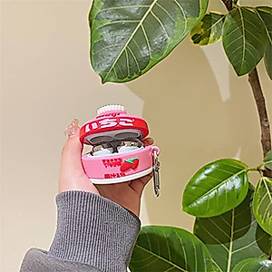 Compatible with Samsung Galaxy Buds2 pro/Buds Live/Buds pro/Buds 2 Charging Box,3D Pink Strawberry Flavor Juice Milk Drink Bottle Silicone Earphone case with Hook