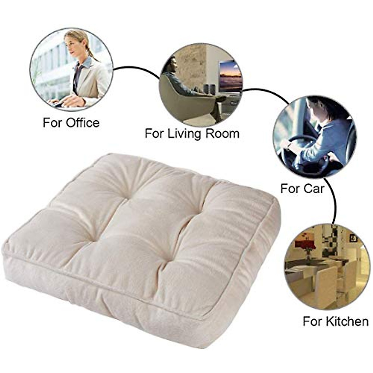 Big Hippo Chair Pads Square Chair Cushion with Ties Soft Thicken Seat Pads Cushion Pillow for Office,Home or Car Sitting 17" x 17"(Beige)