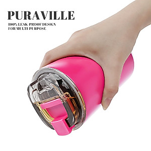 Puraville Insulated Tumblers with Lid, 14 oz Travel Coffee Mug Stainless Steel Vacuum Cup, Leak Proof Reusable Double Walled Coffee Tumbler for Iced and Hot Drinks, Fuchsia