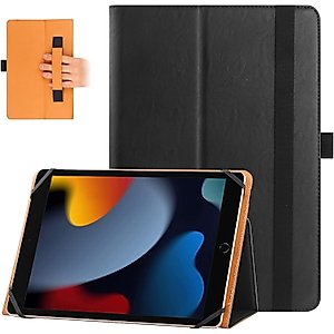 Universal Case for 9 Inch / 10 Inch Tablet, Stand Folio Protective Case for 10.1 Inch Touch Screen, with Adjustable Silicone Strap and Stand, Black