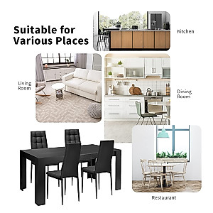 Giantex 9 Pcs Dining Table Set, Wood Rectangular Table with 8 Upholstered Chairs Set, Modern Kitchen Table Set, Black Dining Room Table Set, Home Kitchen Dinette Furniture Family Party