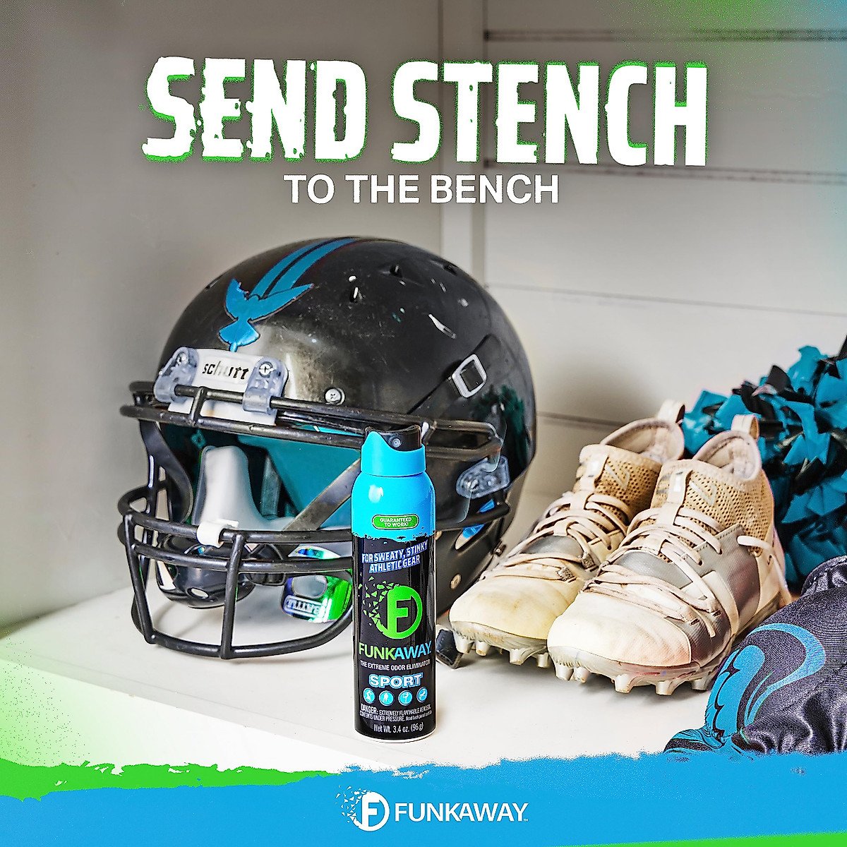 FunkAway Sport Aerosol Spray, 3.4 oz | The Extreme Odor Eliminator | Refresh Shoes and Sports Gear | For Stuff You Can’t Put In The Wash, Black (FASA3.4)