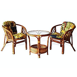 Wickerix Lounge Bahama Natural Rattan Armchair with Cushion Handmade Design Tropical Style, Colonial