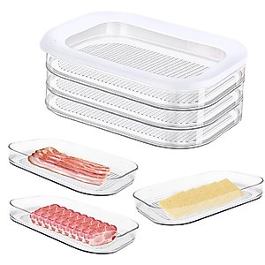 Deli Meat Container for Fridge, Lunch Meat Container with Lids for Refrigerator, 3 Layer Stackable Meal Prep Containers, Food Storage Boxes for Bacon, Cheese, Ham, Cold Cuts, Salami, Clear 1Pack