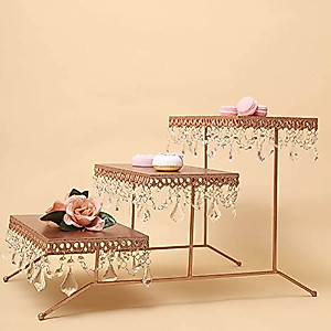 Efavormart 15" Tall Rose Gold 3 Tiered Serving Stand Cupcake Dessert Stand with Crystal Pendants