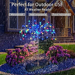 Outdoor Solar Garden Lights 6 Pack, 120 LED Copper Wire Light with Remote, 8 Lighting Modes Decorative Stake Landscape Light DIY Solar Firework Light for Garden Pathway Party Decor (Multi)