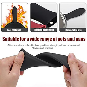 2 Pack Silicone Pan Handle Sleeve, Heat Resistant Cast Iron Skillet Handle Covers for Pots and Pans, Assist Handle Holder Grip for Kitchen Frying Griddles Cookware (Black)