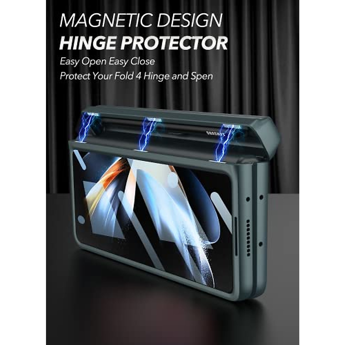 ELEPIK Armor PRO Series Case for Galaxy Z Fold 4 with Built-in Tempered Glass Screen Protector, Closed S Pen Holder [Avoid S Pen Lost], Hinge Protector, Kickstand, Wireless Charging (Black)