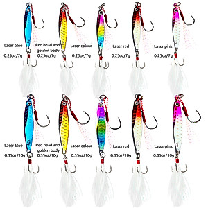 Fishing Jigs Metal Fishing Spoons Lures Hardbaits, Spinner Blade Bait Long Casting 3D Eyes Treble Hook VIB Swimbait Freshwater Saltwater Fishing jigs for Bass Walleye (C-10pcs 0.25oz&0.35oz)