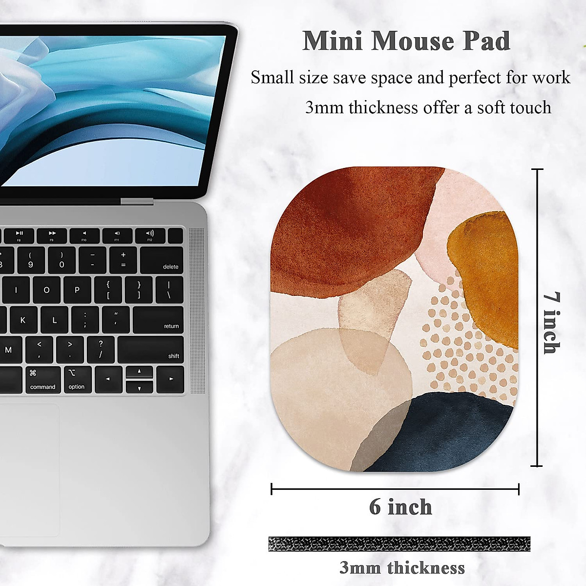 Atufsuat Small Mouse Pad 6 x 7 Inch, Oval Mini Mouse Pad with Non-Slip Rubber Base, Waterproof Compact Mouse Mat for Laptop Computer Wireless Mouse Keyboard Tray Home Office Travel, Abstract Marble