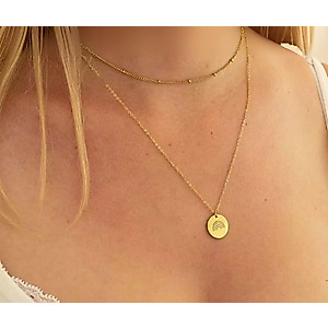 Fremttly Rainbow Initial Necklaces, 14K Gold Plated Disc Coin Letter Necklace Hand Stamped Rainbow Bridge Pendant Charm Necklaces for Women Girls NK-Rainbow