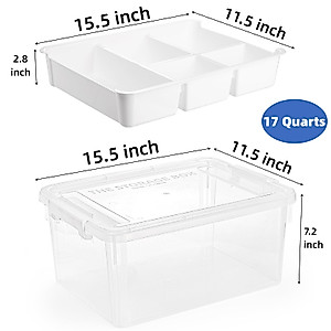 Eorbow 17QT Plastic Storage Box with Removable Tray, Clear Art Supply Craft Organizer and Storage Bin, Stackable Playroom Container with Lid and Handle for Organizing Tool, Bead, Crayon, Sewing