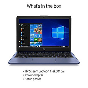 HP Stream 11.6-inch HD Laptop, Intel Celeron N4000, 4 GB RAM, 32 GB eMMC, Windows 10 Home in S Mode with Office 365 Personal for 1 Year (11-ak0010nr, Royal Blue)