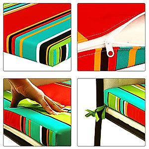 LFNOONE Outdoor Patio Chair Cushions 17"x17" Water-Resistant Garden Chair Cushions,Colorful High Density Sponge Filling Glider Lawn Seats mat,Set of 2,with 4 Rope Fixed Straps