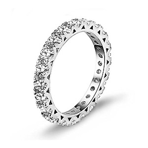 Diamonbella Realistic Simulated Diamond Hearts & Arrows Stackable Eternity Band Ring 3MM Width Solid 925 Silver R3MMB60