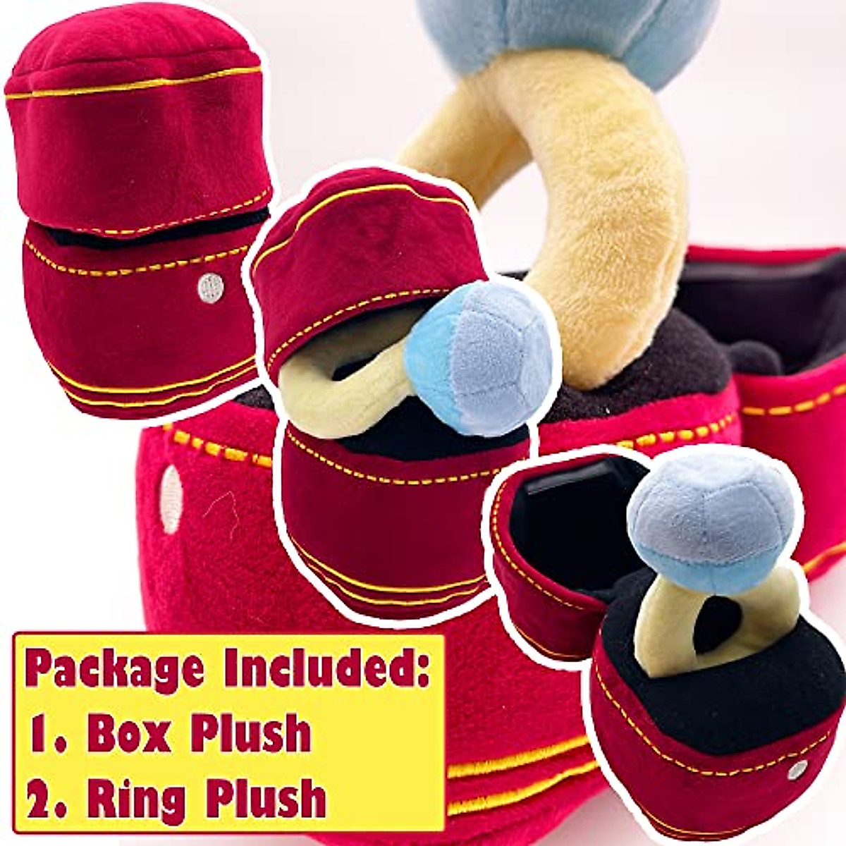 Valentine Gift Ring Box Plush Toy Love Ring Box Case Organizers Valentine’s Day Marriage Proposal Wedding Anniversary Creative Gift for Mens Women, Red