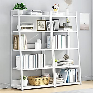 IOTXY 5 Tier Open Bookshelf - Steel and Wood Display Stand, 50CM Width Floor-Standing Bookcase, White