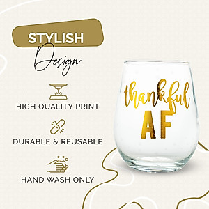 Thanksgiving Thankful AF Stemless Wine Glass, 22oz Friendsgiving Wine Glasses, Thanksgiving Wine Glass - Perfect Friendsgiving Gift, Turkey Wine Glass, Fall Wine Glass (Thankful AF)