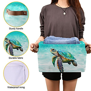 Sea Turtle Teal Large Storage Basket Cube Storage Bin Canvas Fabric Organizer Handles Collapsible Decorative for Clothes Toys Bedroom