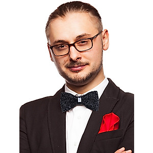 2 Pieces Rhinestone Bow Ties Banquet Bowties Men's Pre-tied Bow Ties for Wedding and Parties (Black and Silver)