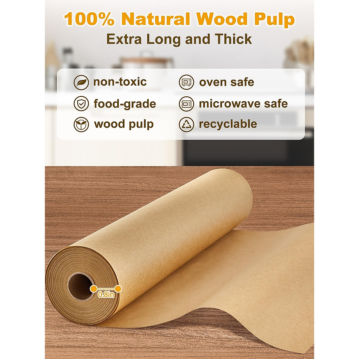 SMARTAKE Parchment Paper Roll for Baking, 13 in x 278 ft, 300 sq.ft, Non-Stick Baking Paper Sheets with Slide Cutter, Heavy Duty Extra Long, for Kitchen Baking Cooking Grilling Steaming, Unbleached