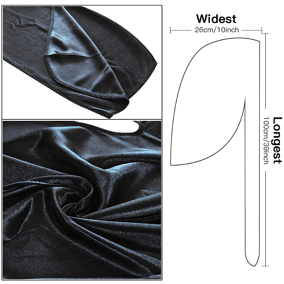 3PCS Silky Durags Pack for Men Waves, Satin Doo Rag, Award 1 Wave Cap,G