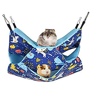 Petmolico Ferret Hammock, Triple Layer Small Animal Swinging Hanging Hammock Pet Cage Accessories for Sugar Glider Squirrel Guinea Pigs Ferret Rat Hamster, Cat Pattern