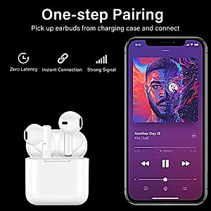 Gasy Bzhe Wireless Earbuds, Bluetooth Earbuds IPX7 Waterproof Wireless Bluetooth Microphone Charging Case 25H PlaytimePop-ups Auto Pairing Hi-Fi Stereo Sound Headset iPhone/Samsung/iOS/Android, White