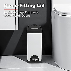 2.1 Gal/8L Small Trash Can with Lid Soft Close, Removable Inner Bin, Rectangular Step Trash Can, Slim Garbage Can for Bathroom Bedroom Office, White